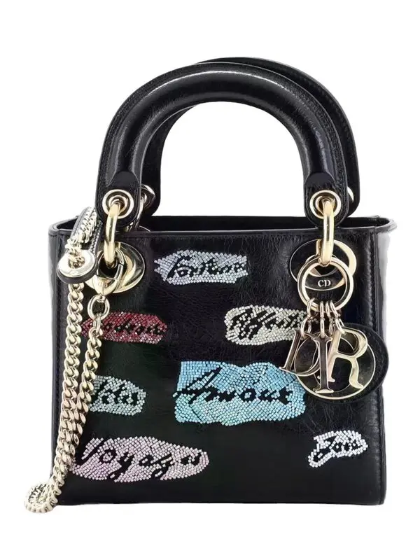 Dior Lady Beaded Mini Shoulder Bag - Black