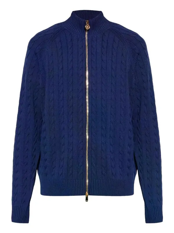 Versace Cable Knit Zip-up Sweater - Blue