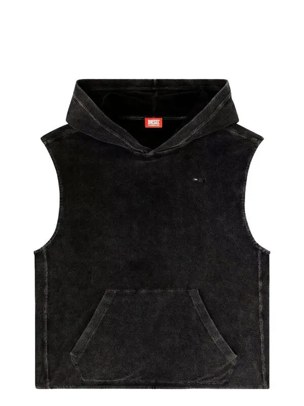 DIESEL® Embroidered Sleeveless Hoodie - Black