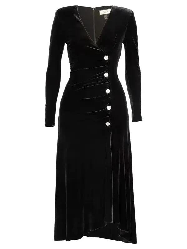 NISSA Crystal-embellished Velvet Midi Dress - Black