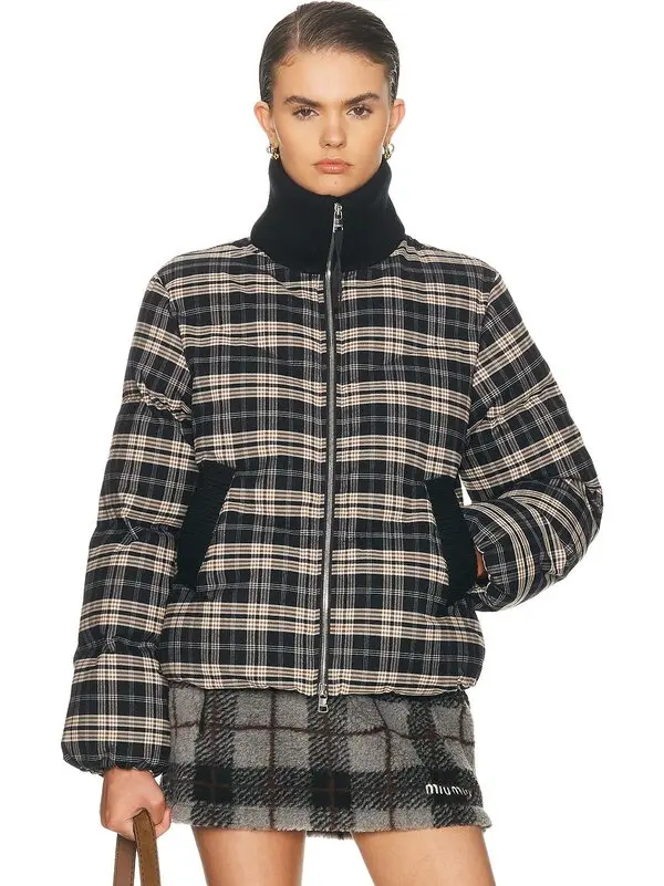 Varley Bryony Short Puffer Jacket - Navy Check
