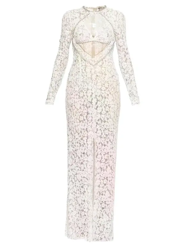 NISSA Sequin-embellished Lace Maxi Dress - White