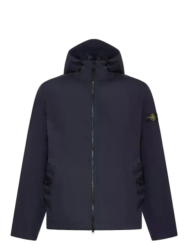 Stone Island Hooded Jacket With Logo - Blue