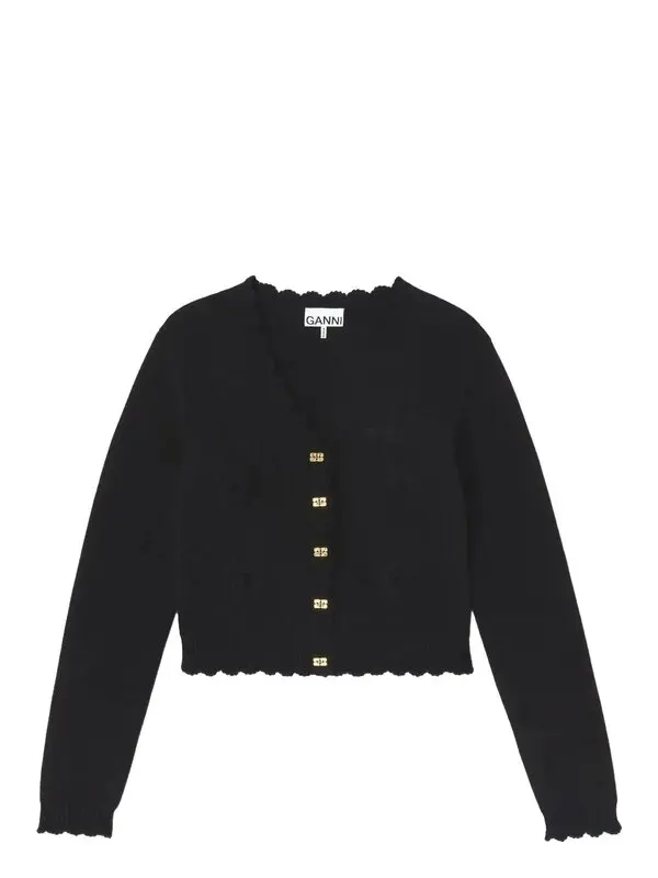 GANNI Floral-detail Cardigan - Black