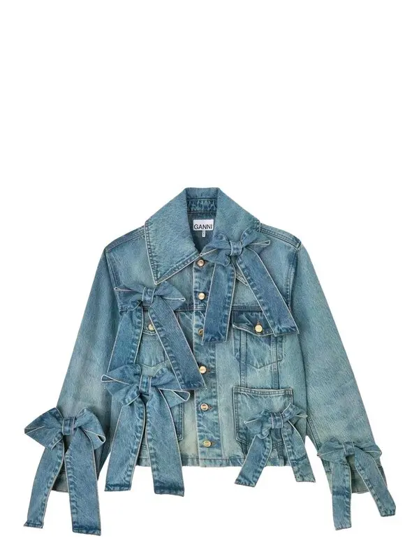 GANNI Bow-embellished Denim Jacket - Blue