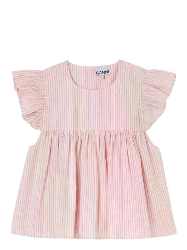 GANNI Striped Ruffled Top - Pink