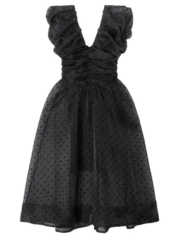 GANNI Ruffled Polka Dot-patterned Mini Dress - Black