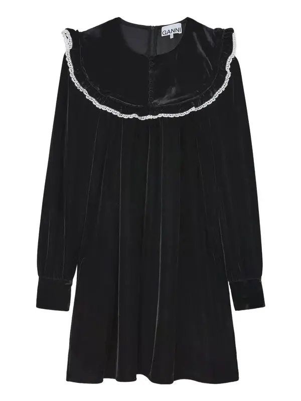 GANNI Ruffled Collar Dress - Black