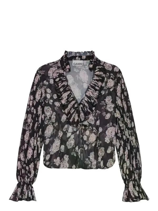 GANNI Floral-print Blouse - Black