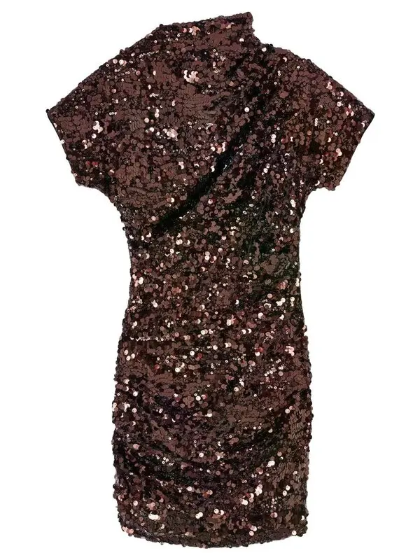 GANNI Sequin Short-sleeve Mini Dress - Brown