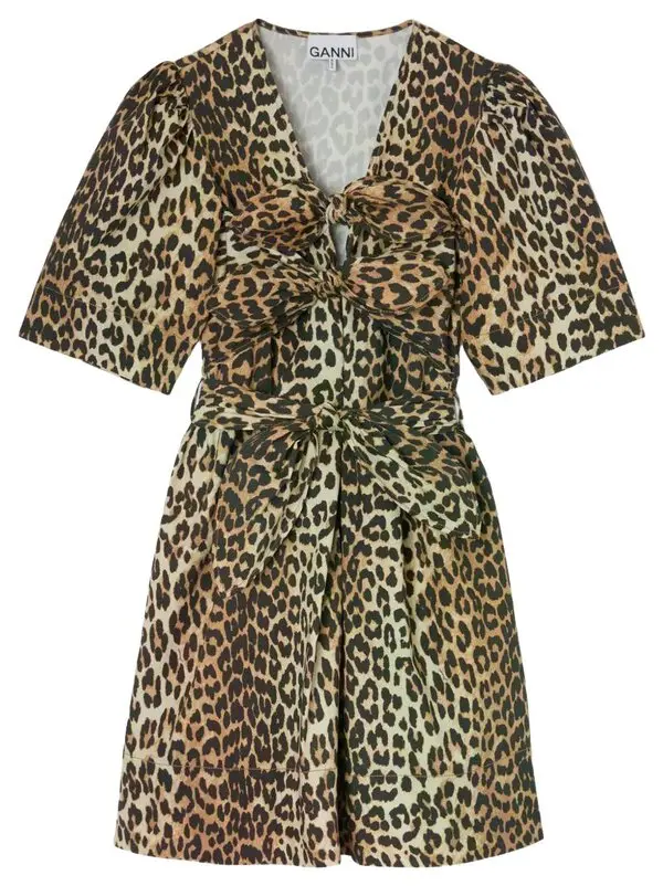 GANNI Knot Leopard-print Dress - Brown