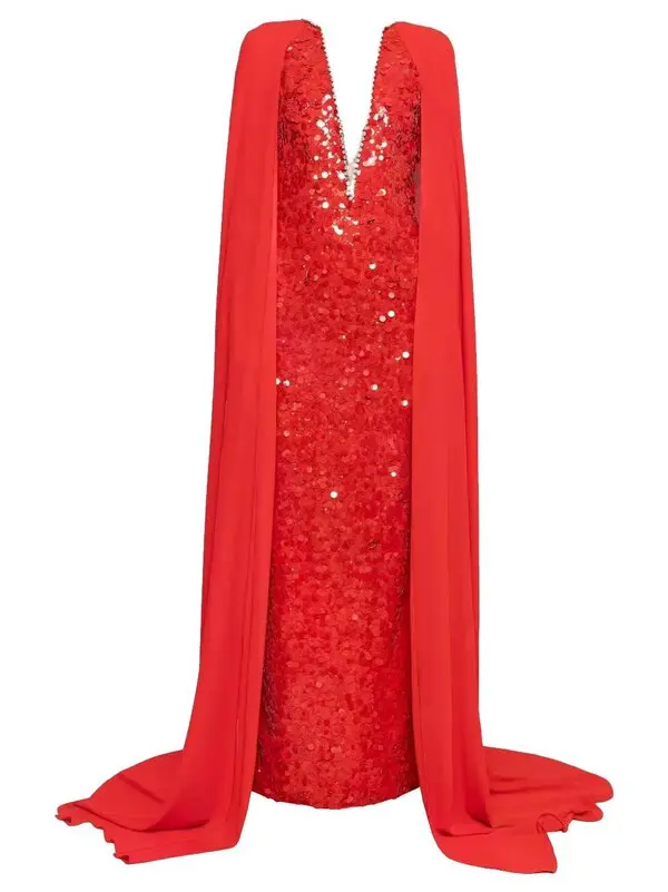 NISSA Sequin Maxi Dress With Crystal Trim - Red