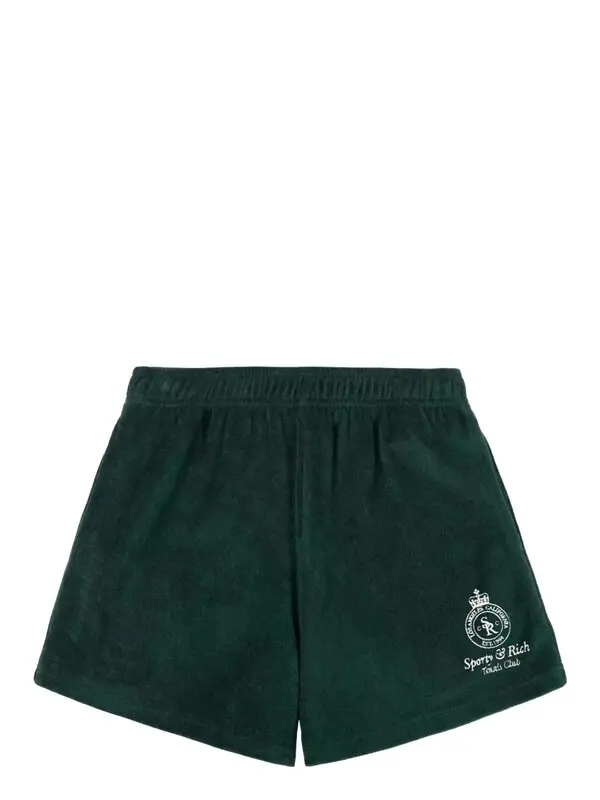 SPORTY & RICH Logo-embroidered Terry Shorts - Green
