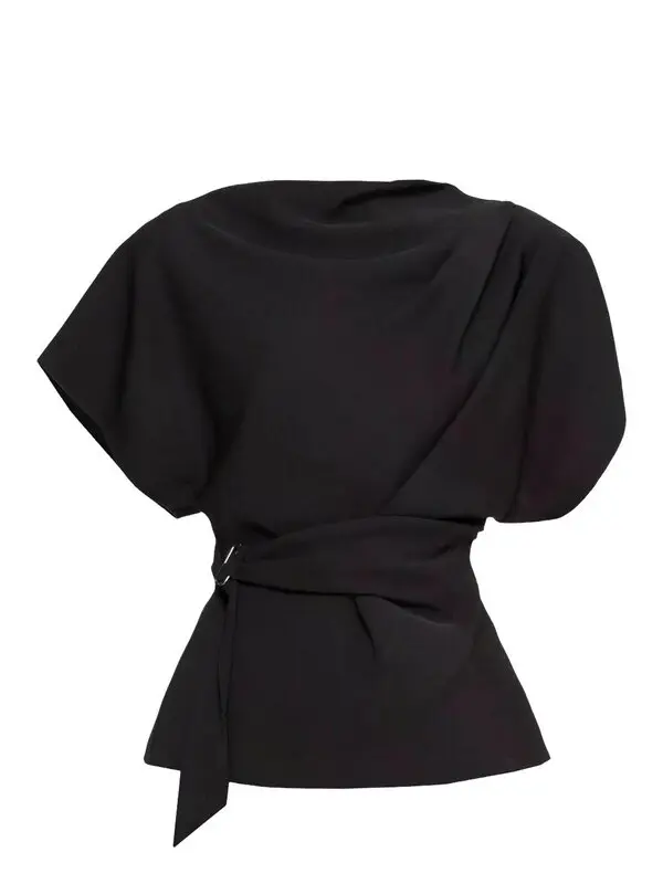 NISSA Draped Belted Top - Black