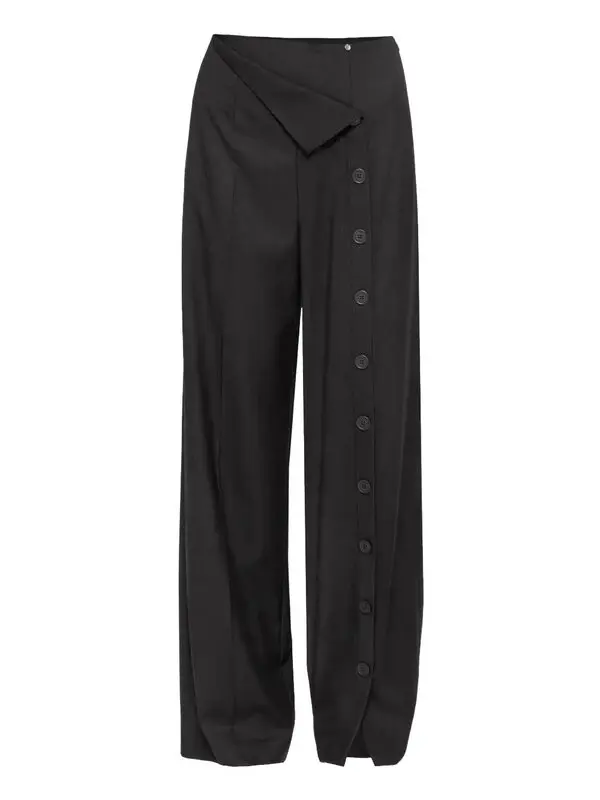 NISSA Button-detailed Wide Leg Trousers - Black