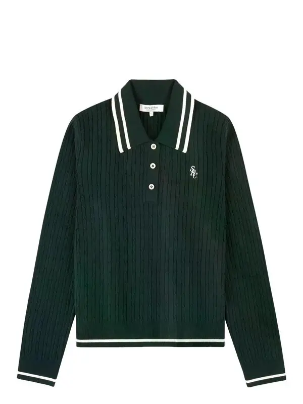 SPORTY & RICH Cable-knit Striped Polo Shirt - Green