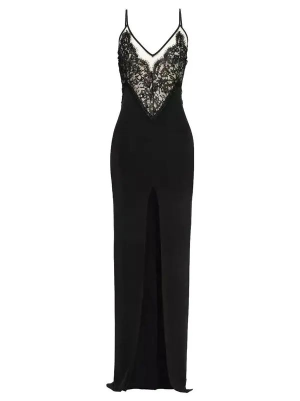 NISSA Lace-panel Maxi Dress - Black