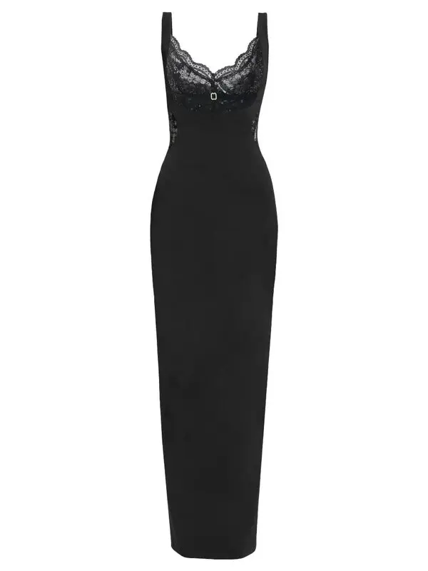 NISSA Lace Sequin Maxi Dress - Black