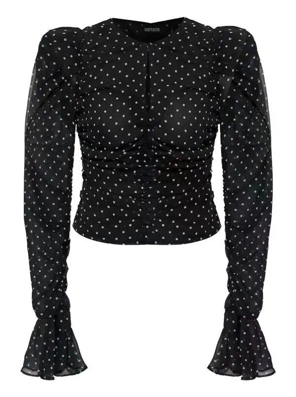 ROTATE BY BIRGER CHRISTENSEN Polka-dot Ruched Blouse - Black