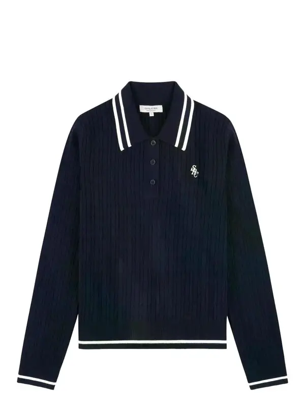 SPORTY & RICH Cable-knit Striped Polo Shirt - Blue