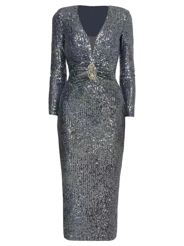 NISSA Sequined Midi Dress - Grey
