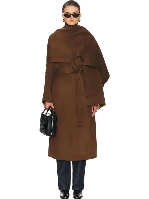 NICHOLAS Candice Scarf Double Wool Long Coat - Cacao