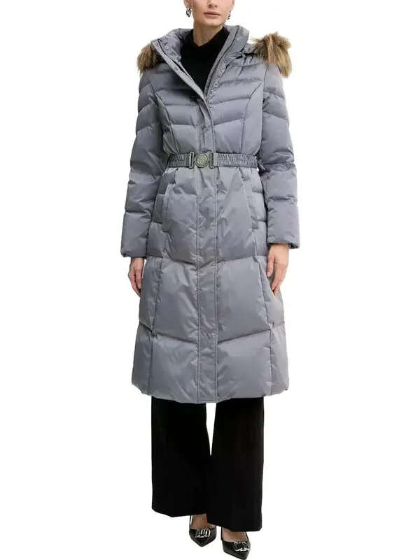 Guess Faux-fur Hooded Belted Coat - Grey