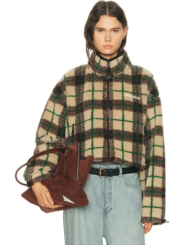 Miu Miu Teddy Check Jacket - Albino & Cacao