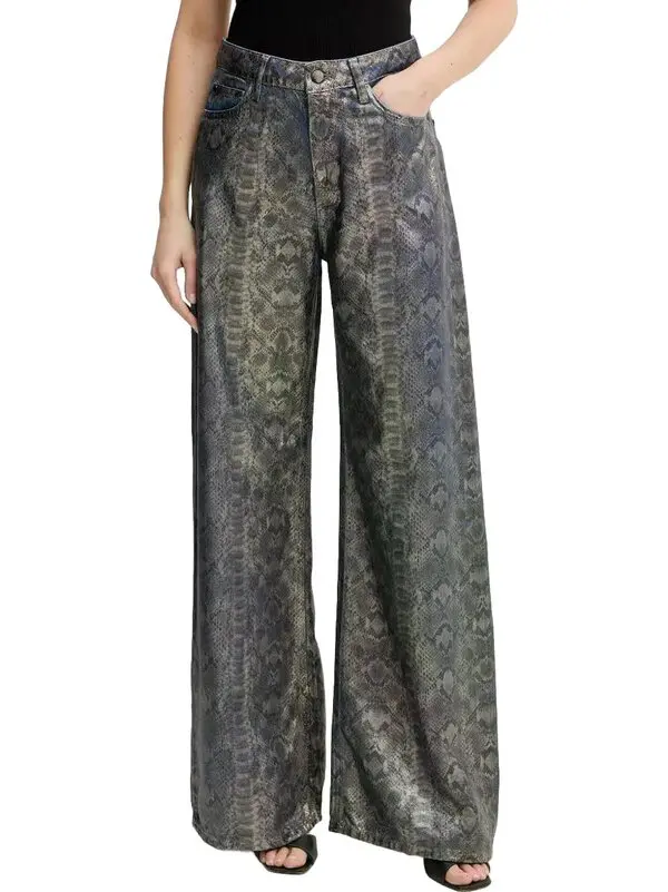 Guess Snakeskin-print Wide-leg Jeans - Silver
