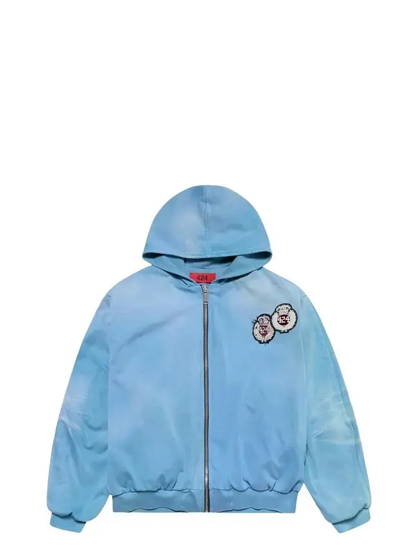424 Crest Patch Zip-up Hoodie - Blue
