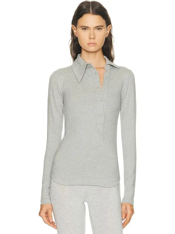 Attico Long Sleeve Lapel Top - Melange Grey