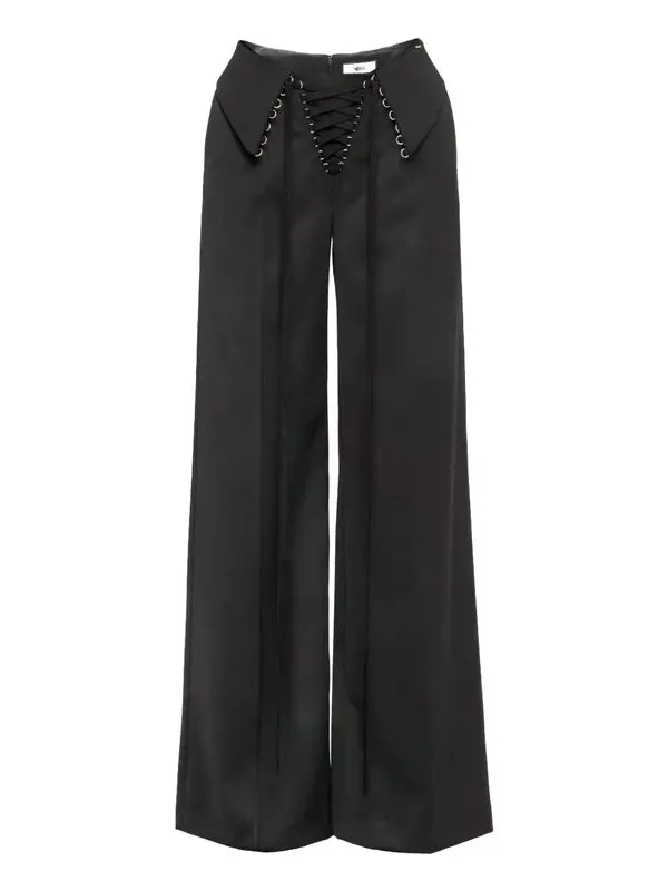 NISSA Drawstring-detail Wide Leg Pants - Black