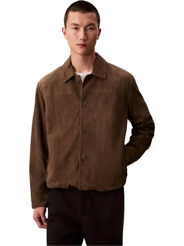 Calvin Klein Suede Button-down Bomber Jacket - Taupe
