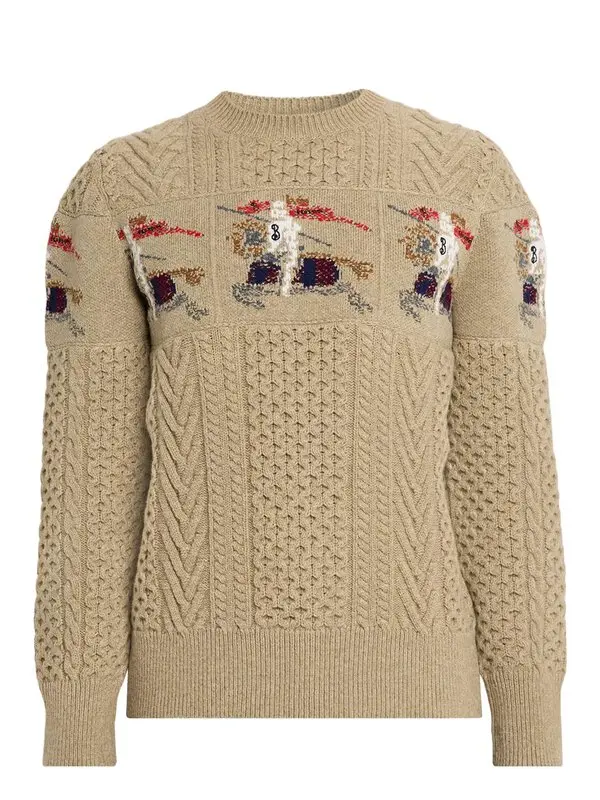 Burberry Aran Knit Wool Crewneck Sweater - Light Brow