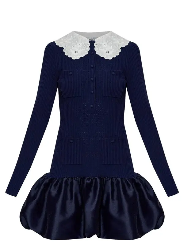 SELF-PORTRAIT Dress With Detachable Collar - Navy Blue