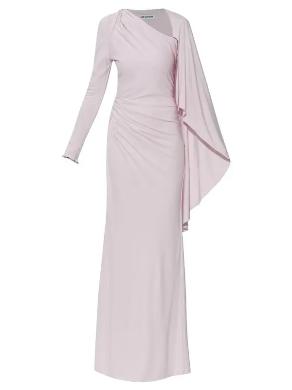 SELF-PORTRAIT Long Dress With Waist Draping - Pink