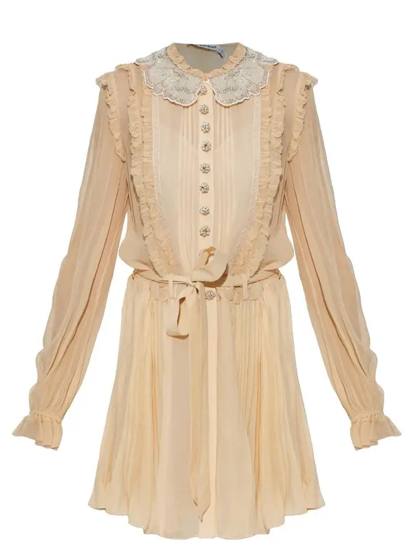 SELF-PORTRAIT Dress With Embellished Collar - Beige