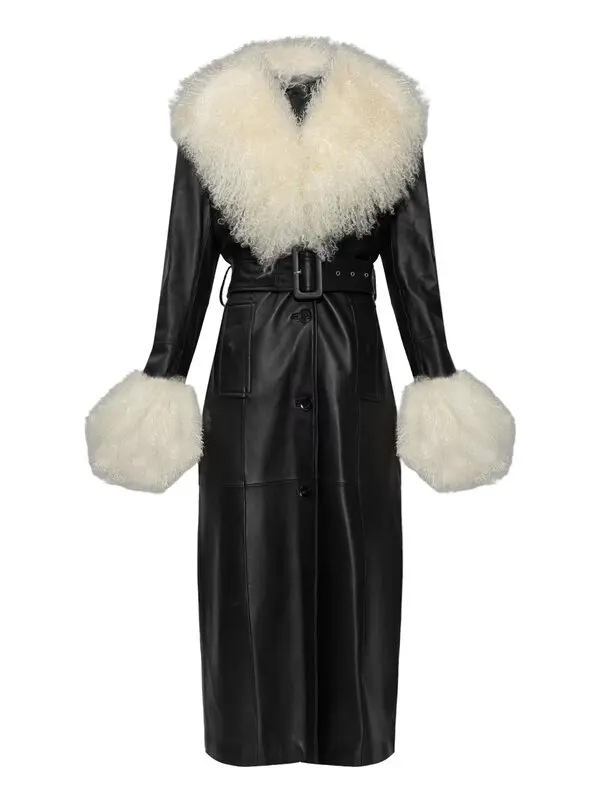 STAND STUDIO Monica Leather & Shearling Coat - Black