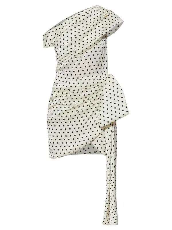 SELF-PORTRAIT Polka Dot Mini Dress With Bow - Cream