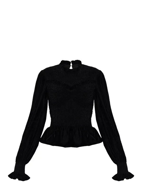 ALLSAINTS Velour Peplum Top - Black