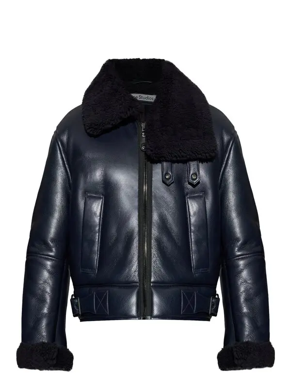 Acne Studios Lambskin Shearling Coat - Navy Blue