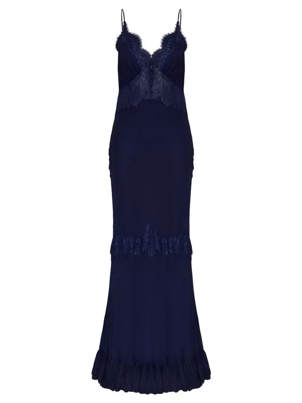 SELF-PORTRAIT Strappy Maxi Dress With Lace Inserts - Navy Blue