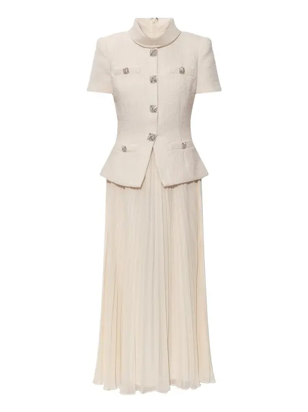 SELF-PORTRAIT Dress With A Pleated Skirt - Cream