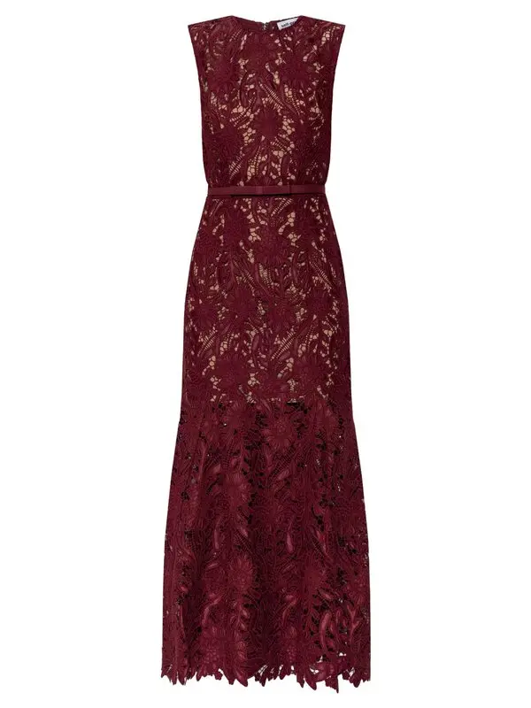 SELF-PORTRAIT Floral Lace Maxi Dress - Burgundy