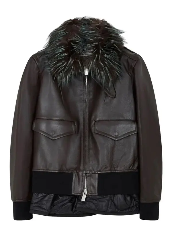 Sacai Layered Leather Jacket - Brown