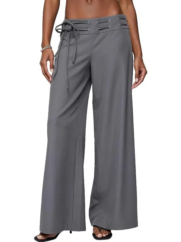 EDIKTED Willard Baggy Lace Up Belted Pants - Dark-gray