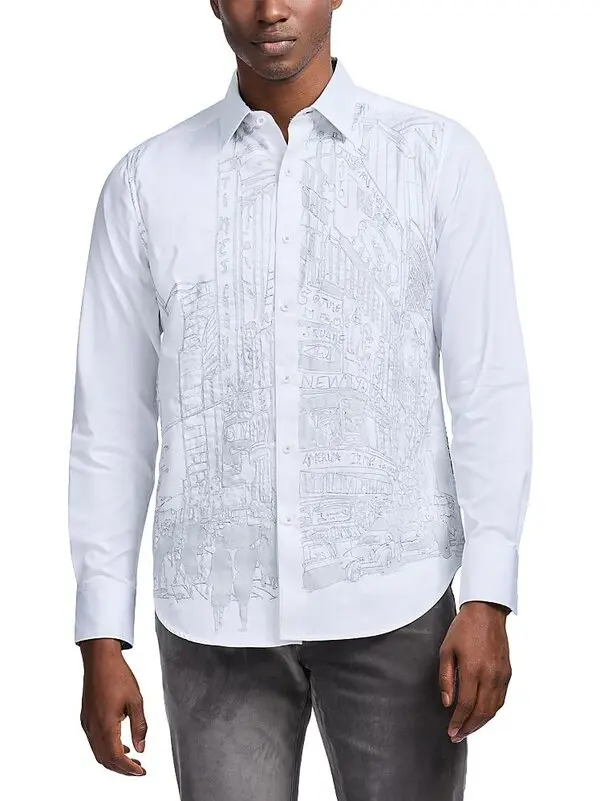 Robert Graham Urban Classics Printed Long Sleeve Button Front Shirt - White