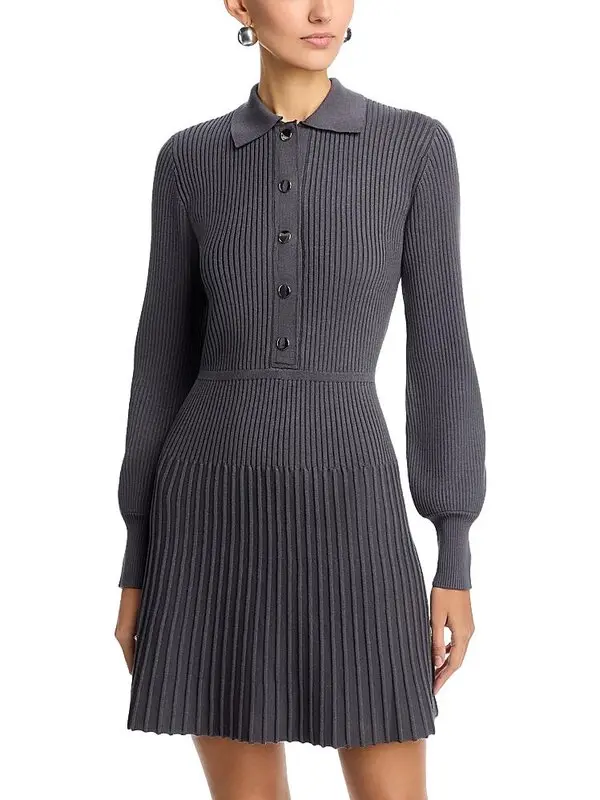 SINGLE THREAD Long Sleeve Sweater Knit Dress - Charcoal Grey