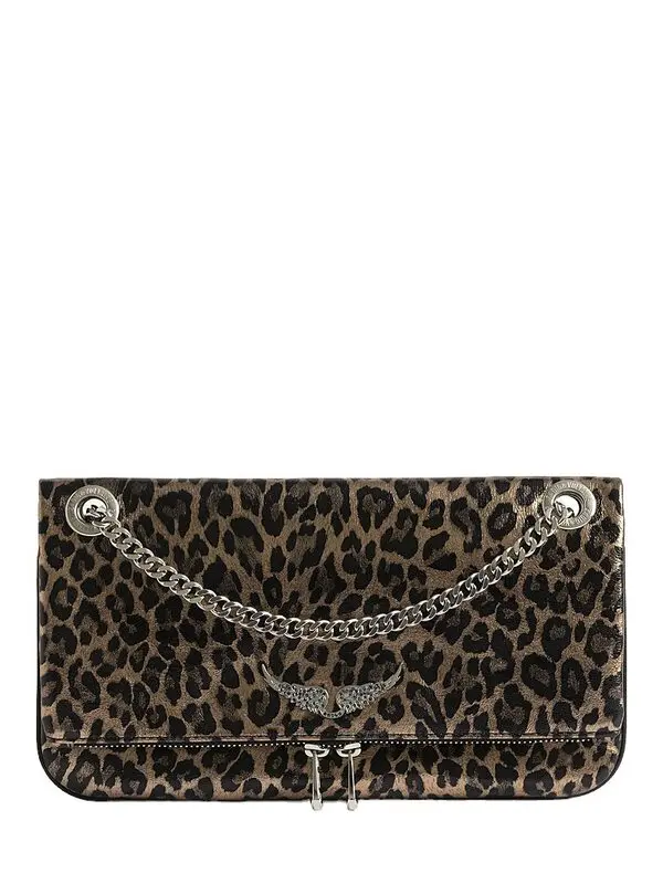 Zadig&Voltaire Rock Ii Metallic Leopard Print Leather Clutch - Silver