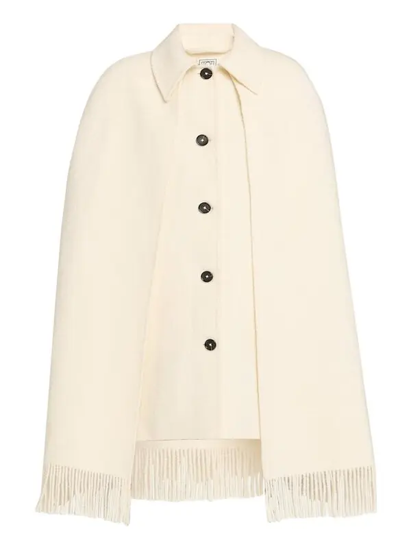 TOTEME Fringe Trim Cape Coat - Winter White